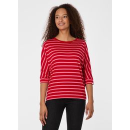 3/4-Arm-Shirt Ragwear "SHIMONA STRIPES", Damen, Gr. M, rot, Jersey, Obermaterial: 50% Polyester, 50% Viskose, gestreift, normal, Rundhals, Shirts 3/4-Arm-Shirt, Viskosemischung mit gestreifter Optik