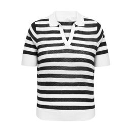 Polokragenpullover Only CARMAKOMA "CARDIANA SS POLO PULLOVER KNT", Damen, Gr. L, cloud dancer stripes:schwarz, Strick, Obermaterial: 50% Baumwolle, 50% Polyacryl, gestreift, normal, V-Ausschnitt, Pullover