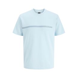 Jack & Jones T-Shirt JACK & JONES JUNIOR "JCOFUSION CHEST BRAND TEE SS CN JNR", Jungen, Gr. 164, omphalodes, Single Jersey, Obermaterial: 58% Polyester, 42% Baumwolle, bedruckt, regular fit normal, Rundhals, Shirts T-Shirt, Materialmix, regular Fit, Kurzarm