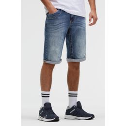Jeansshorts CAMP DAVID, Damen, Gr. 29, Kurz, thunder blau, Denim/Jeans, Material: 72% Baumwolle, 27% Polyester, 1% Elasthan, Zusatz: Enth&auml;lt nichttextile Teile tierischen Ursprungs (Badge), unifarben, regular fit, Jeans Jeansshorts, mit Turn-Up Saum