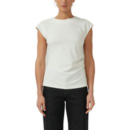T-Shirt s.Oliver BLACK LABEL, Damen, Gr. 36, cream, Interlock, Obermaterial: 96% Polyester, 4% Elasthan, unifarben, slim fit normal, Rundhals, gerader Abschluss, Shirts T-Shirt, mit Raffung