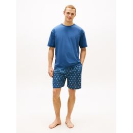 Shorty, Damen, Gr. M (50), aegean sea, th script geo, Jersey, Obermaterial: 100% Baumwolle, Tommy Hilfiger Underwear, normal normal, Rundhals, Homewear-Sets Shorty, Original Pyjama mit Shorts und Print