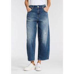 5-Pocket-Jeans Herrlicher "Barrow Denim Stretch", Damen, Gr. 29, N-Gr, surfer repair, Denim/Jeans, Obermaterial: 98% Baumwolle, 2% Elasthan, Destroyed-Effekte, loose fit kn&ouml;chellang, Jeans 5-Pocket-Jeans, im Barrel Fit