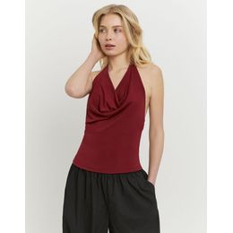 Neckholdertop Tally Weijl "SSLPEBLOCK2", Damen, Gr. L, pomegranate, Jersey, Obermaterial: 90% Polyester, 10% Elasthan, unifarben, figurbetont normal, V-Ausschnitt, Tops Neckholdertop, Neckholder-Top, figurbetont und kurz geschnitten