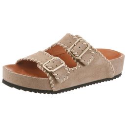 Pantolette VERBENAS "ELENA SERRAJE PASADO", Herren, Gr. 37, beige, Veloursleder, kontrastfarbene Details, Schuhe Pantolette, Sommerschuh, Hausschuh, Strandschuh mit zwei verstellbaren Schnallen