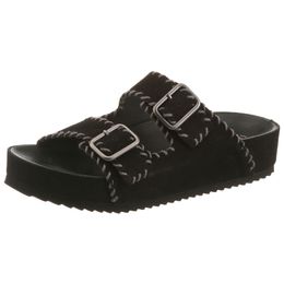Pantolette VERBENAS "ELENA SERRAJE PASADO", Herren, Gr. 37, schwarz, Veloursleder, kontrastfarbene Details, Schuhe Pantolette, Sommerschuh, Hausschuh, Strandschuh mit zwei verstellbaren Schnallen
