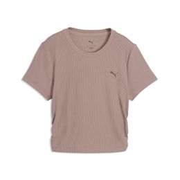Trainingsshirt Puma "CLOUDSPUN Slim Geripptes Trainings-T-Shirt Damen", Damen, Gr. L, sandstone beige, Obermaterial: 8% Elasthan, 60% Modal, 32% Polyester, slim fit, Rundhals, Shirts