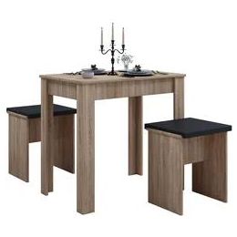 Essgruppe Vcm "Holz Essgruppe Tischgruppe Tisch B&auml;nke Esal L", braun (sonoma, eiche (s&auml;gerau)), B:80cm T:50cm, Obermaterial: 100% Holz Wood., Sitzm&ouml;bel-Sets, Essgruppe