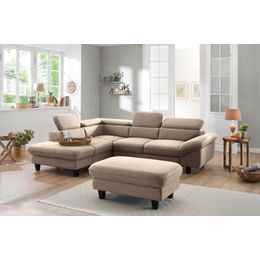 Ecksofa Home Affaire "Pilot L-Form", beige (sand), B:266cm H:73cm T:108cm, 100% Polyester; Feinstruktur 75000 Scheurtouren; Struktur 35000 Scheuertouren, Mikrofaser 40000 Scheuertouren, Sofas, Ecksofa, mit Kopfteilverstellung, wahlweise mit Bettfunktion & Bettkasten