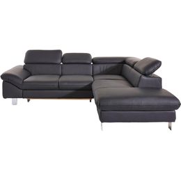 Ecksofa COTTA "Driver L-Form", schwarz, B:268cm H:73cm T:214cm, Kunstleder SOFTLUX;LEDER BEEFY (ein abgedecktes Spalt-Rindsleder) im Sitz und R&uuml;cken (Korpus in Kunstleder);Luxus-Kunstleder;Leder Pampas (echtes Rindsleder) im Sitz und R&uuml;cken (R&uuml;ckseite mit Spannstoff bezogen), Sofas, Ecksofa, mit Kopfteilverstellung, wahlweise mit Bettfunktion & Bettkasten