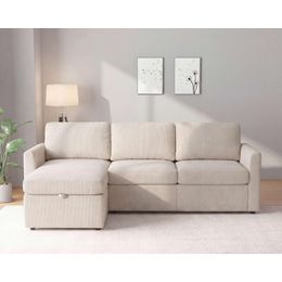 Ecksofa DOREL HOME "NORDHUS, L-Form, 200 cm, Recamiere rechts/links montierbar", creme, B:200cm H:80cm T:128cm, 93% Polyester, 7% sonstige Fasern, Sofas, Ecksofa, Recamiere, Stauraum, Cord und feiner Webstoff-Bezug