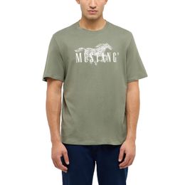 T-Shirt Mustang "Austin-Logoprint", Damen, Gr. L, agave gr&uuml;n, Jersey, Obermaterial: 100% Baumwolle, bedruckt, normal normal, Rundhals, Shirts T-Shirt, Regular fit