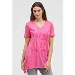 V-Shirt SOCCX, Damen, Gr. L, neon magenta, Single Jersey, Material: 100% Baumwolle, bedruckt, regular fit lang, V-Ausschnitt, eingesetzt gerader Abschluss, Shirts, aus Baumwolle