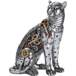 Skulptur Gilde "Figur Leopard Steampunk Leopard", silberfarben, B:19cm H:25cm T:13cm, Kunstharz, Dekofiguren