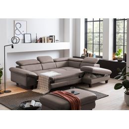 Ecksofa Home Affaire "Pilot L-Form", beige (elephant), B:266cm H:73cm T:108cm, 100% Polyester; Feinstruktur 75000 Scheurtouren; Struktur 35000 Scheuertouren, Mikrofaser 40000 Scheuertouren, Sofas, Ecksofa, mit Kopfteilverstellung, wahlweise mit Bettfunktion & Bettkasten