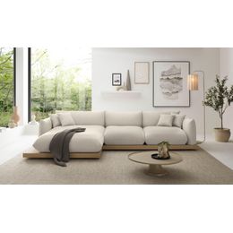 Ecksofa OTTO HOME "Kalix L-Form, 323 cm - OTTO. Verl&auml;ssliche Qualit&auml;t.", hellbeige, B:323cm H:75cm T:165cm, Sofas, Ecksofa, Designsofa, auf Holzplateau, Strukturstoff, hoher Sitzkomfort