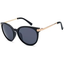 Sonnenbrille styleBREAKER "Cat-Eye Sonnenbrille", Damen, grau (gestell schwarz, gold, glas grau get&ouml;nt), Modisch, Sonnenbrillen Sonnenbrille
