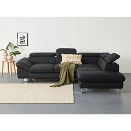 Ecksofa COTTA "Driver L-Form", schwarz, B:268cm H:73cm T:214cm, Kunstleder SOFTLUX;LEDER BEEFY (ein abgedecktes Spalt-Rindsleder) im Sitz und R&uuml;cken (Korpus in Kunstleder);Luxus-Kunstleder;Leder Pampas (echtes Rindsleder) im Sitz und R&uuml;cken (R&uuml;ckseite mit Spannstoff bezogen), Sofas, Ecksofa, mit Kopfteilverstellung, wahlweise mit Bettfunktion & Bettkasten