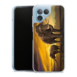 DeinDesign Fairphone 5 Handy Silikon H&uuml;lle Case transparent Handyh&uuml;lle Sunshine Elefant Sunset Silikon Case