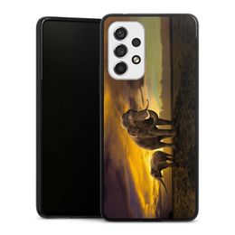DeinDesign Galaxy A53 5G Handy Slim Case extra d&uuml;nn Silikon Handyh&uuml;lle schwarz H&uuml;lle Sunset Sunshine Elefant Silikon Slim Case