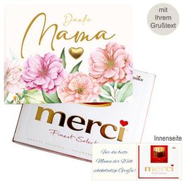 Pers&ouml;nliche Gru&szlig;karte mit Merci: Danke Mama (250 g)