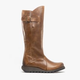 Fly London Damen MOL 2 Lederstiefel mit Keilabsatz und Rei&szlig;verschluss, Kamelbraun