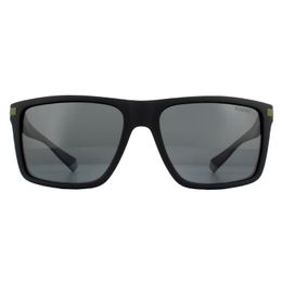 Polaroid Rectangle Mens Schwarz Gr&uuml;n Grau Polarisierte Sonnenbrille