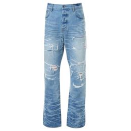 Amiri Aloha Patch Straight Fit Denim-Jeans in verblasstem Indigoblau