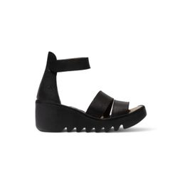 Fly London Damen BONO290FLY Schwarze Mousse Ledersandalen Espadrille Wedges