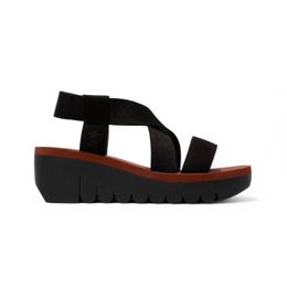 Fly London YABI922FLY Damen-Sandalen Cupido aus schwarzem Ziegelsteinleder mit Plateau-Wedges