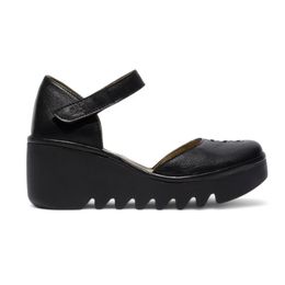 Fly London Damen BISO305FLY Keilsandalen Espadrille Riemchen Heels in Schwarz