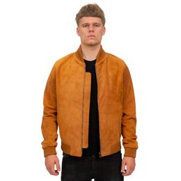 Herren-Bomberjacke aus Varsity-Leder im Retro-Stil aus Ziegenwildleder &ndash; Athen