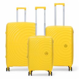 Erweiterbarer gelber Hartschalenkoffer mit 8 R&auml;dern