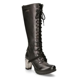 New Rock M-TR005-S1 Kniehohe schwarze Gothic-Stiefel mit hohem Absatz f&uuml;r Damen
