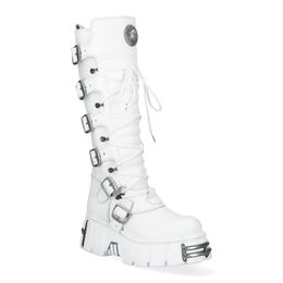 New Rock M-272-C69 Kniehohe Gothic-Stiefel aus wei&szlig;em Leder