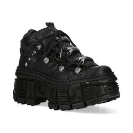 New Rock M-106WALL-C65 Python Schwarze Leder Plateau Stiefeletten