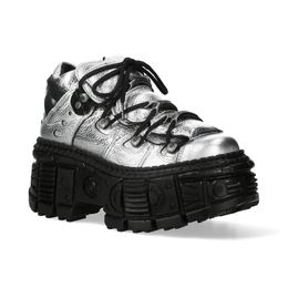 New Rock M-WALL106N-C16 Blau Silber Leder Gothic Urban Rock Stiefeletten