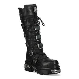 New Rock M-161-C10 Kniehohe Gothic-Stiefel aus schwarzem Leder mit Spikes