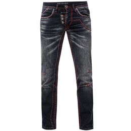 Rusty Neal Jeans Hose "RUBEN" Black Used mit Neon Roter Ziernaht