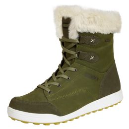 GUGGEN Mountain Damen Winterstiefel Echtleder mit Kunstfell Olive