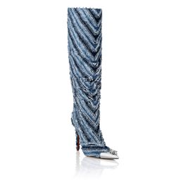 Philipp Plein Mix Denim High Boots Hi-Heels