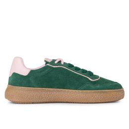 Tamaris Damen Gr&uuml;n Rosa Leder Fashion Stripe Schn&uuml;r-Sneakers