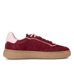 Tamaris Damen Merlot Burgunderrot Leder Fashion Stripe Schn&uuml;r-Sneakers