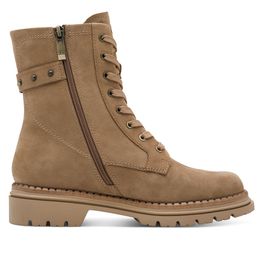 Tamaris Damen Fashion Camel Beige Leder Schn&uuml;rstiefeletten mit Rei&szlig;verschluss
