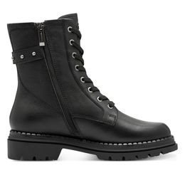 Tamaris Damen Fashion Schwarze Leder Schn&uuml;rstiefeletten mit Rei&szlig;verschluss