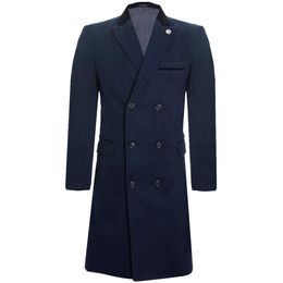 Herren 3/4 langer zweireihiger marineblauer Crombie-Mantel aus Wollmantel Peaky Blinders
