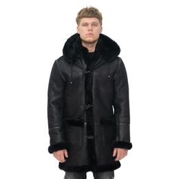 Winter-Dufflecoat aus Schaffell f&uuml;r Herren mit Kapuze &ndash; Helsinki