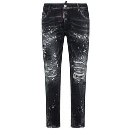 Dsquared2 Tidy Biker Jean Paint Splash verst&auml;rkte zerrissene schwarze Jeans