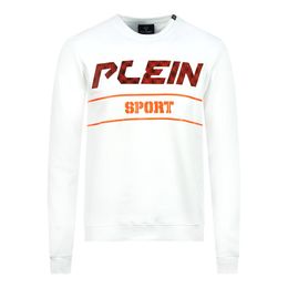 Philipp Plein Sport Orange Bold Logo Wei&szlig;er Pullover