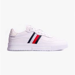 Tommy Hilfiger Herren SUPERCUP Streifen Leder Sneakers Wei&szlig;